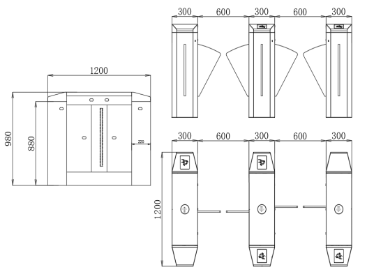 Luxury Ticket Turnstiles Access Control Oblique Octagon Wing Gate Turnstile
