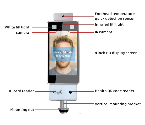 8 Inch Face Scan Body Temperature Detector , Facial Recognition ...